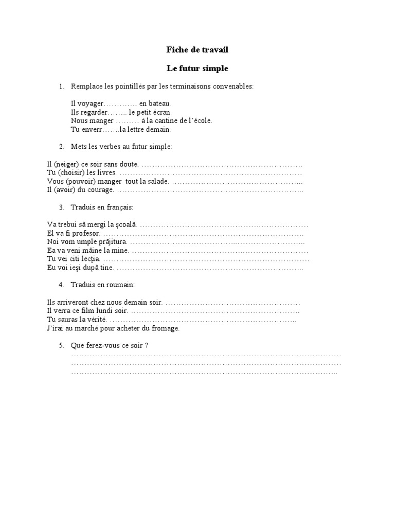 Exercices sur le futur simple français | PDF | Arts du langage et ...