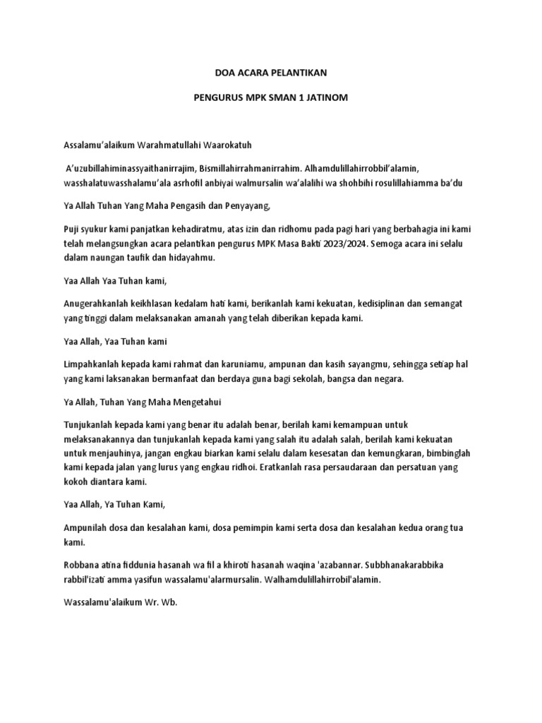 Doa Acara Pelantikan | PDF | Pengembangan Diri | Gaya Hidup