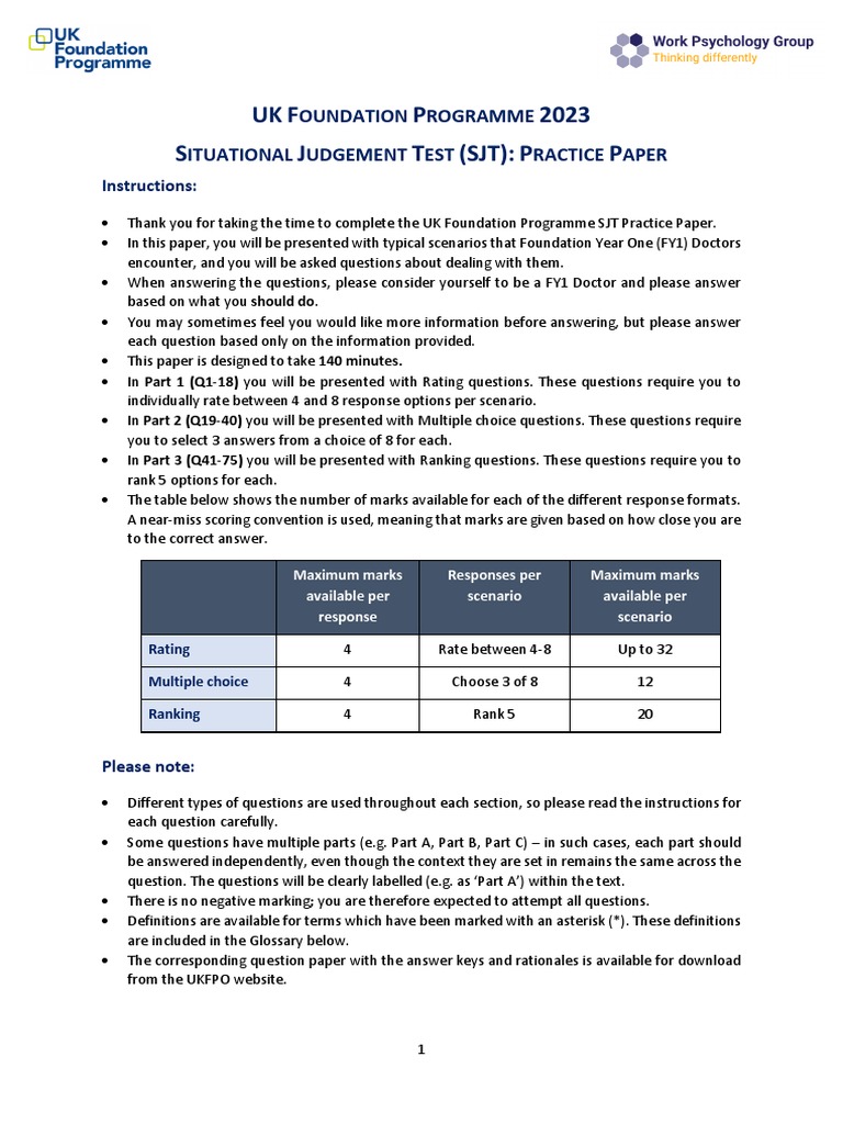 UK Foundation Programme SJT Practice | PDF | General Practitioner ...