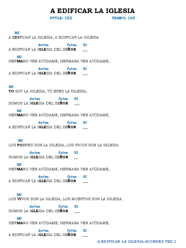 A Edificar la Iglesia: Letra y Acordes | PDF | Religión y espiritualidad