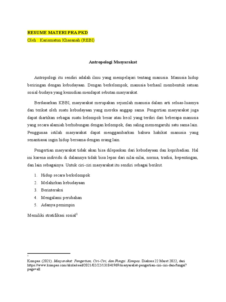 KARISMATUN KHASANAH_RESUME MATERI PRA PKD | PDF