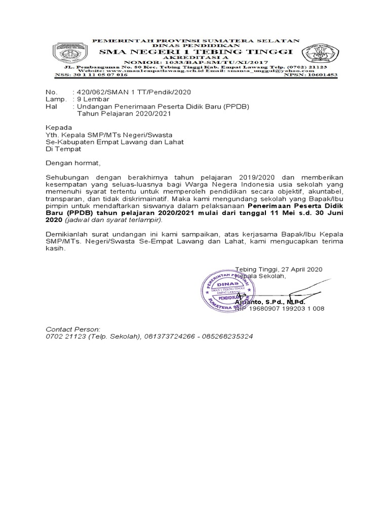 Undangan PPDB SMA 1 TT | PDF