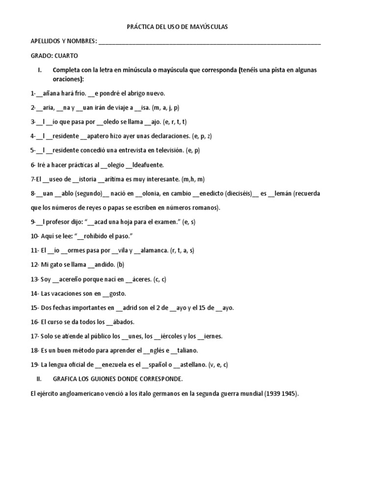 Práctica Del Uso de Mayúsculas | PDF