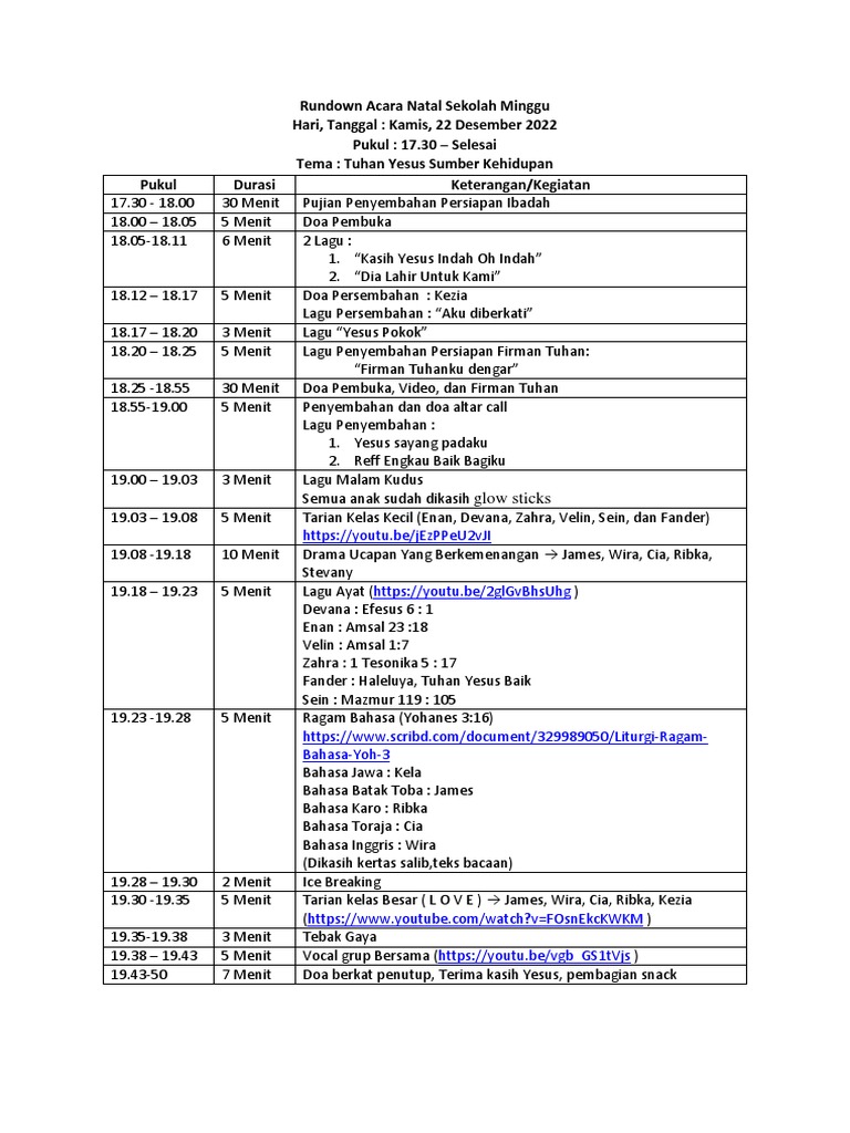 Contoh Rundown Acara Natal Sekolah Minggu | PDF Contoh Rundown Acara Natal Sekolah Minggu | PDF