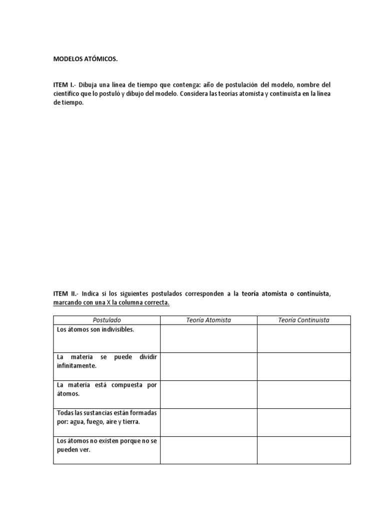 Modelos Atómicos.: Postulado Teoría Atomista Teoría Continuista | PDF ...