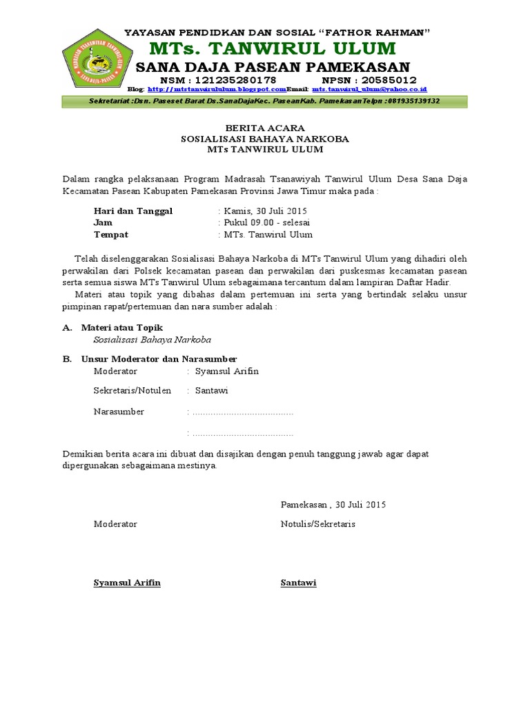 Berita Acara, Notulen, Undangan, Daftar Hadir | PDF