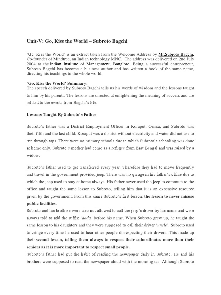 Lessons from Subroto Bagchi's Parents | PDF