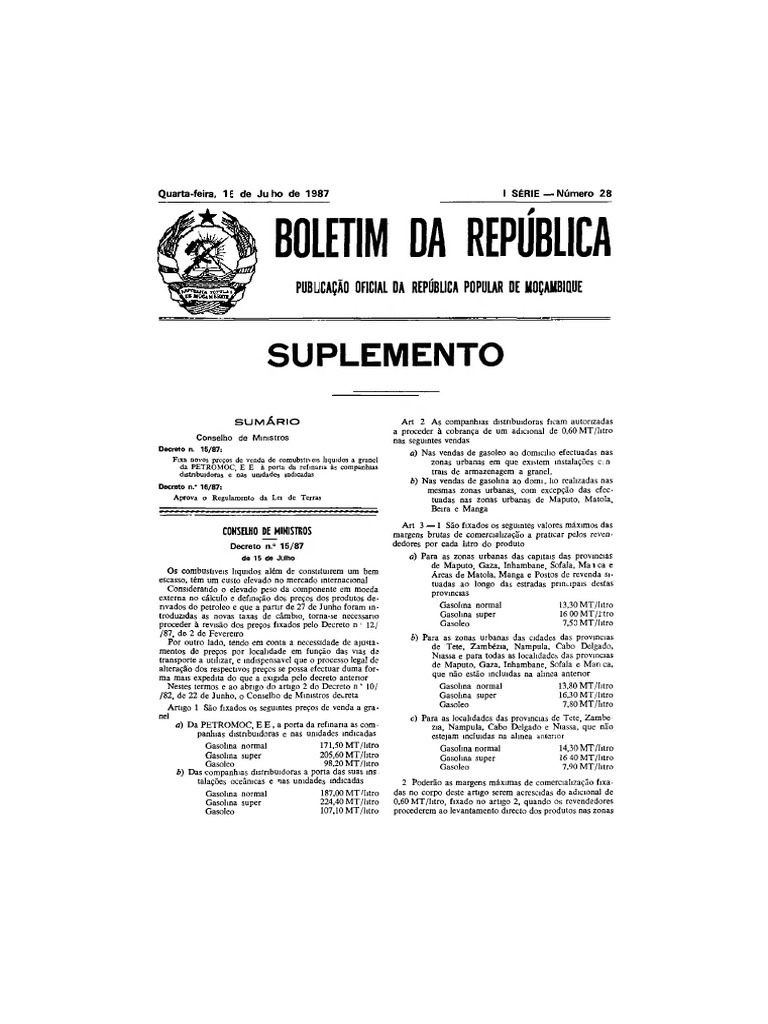 Boletim Da República: Suplemento | PDF | Terra | Caça