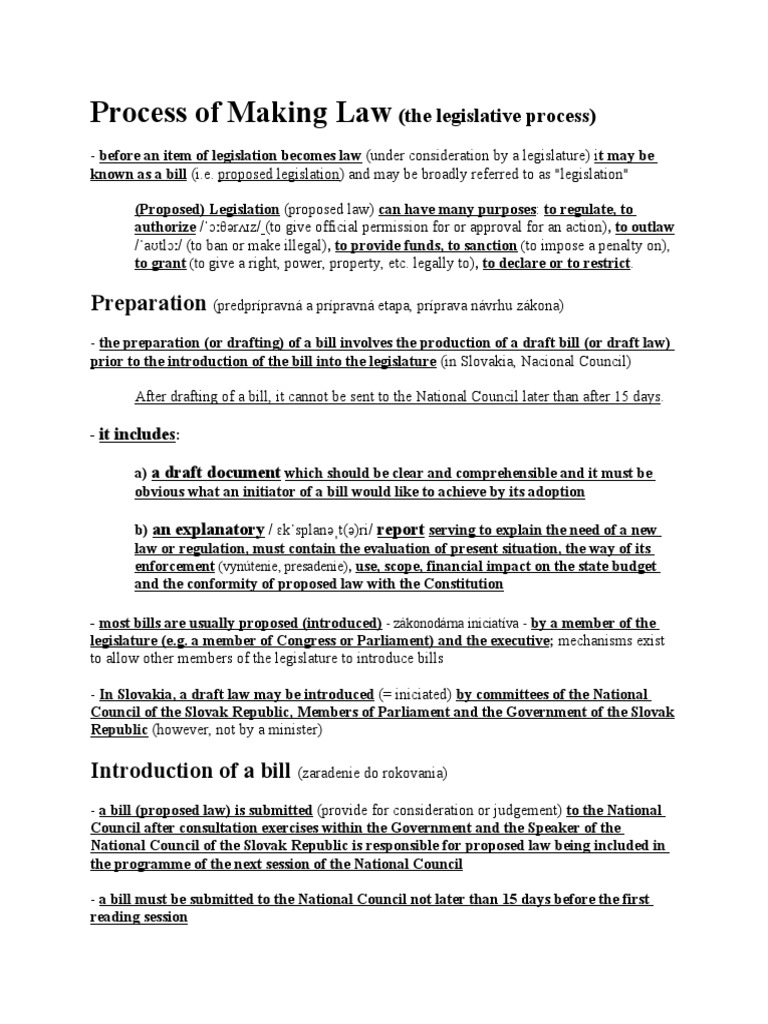 Legislative Process in Slovakia | PDF | Bill (Law) | Supermajority
