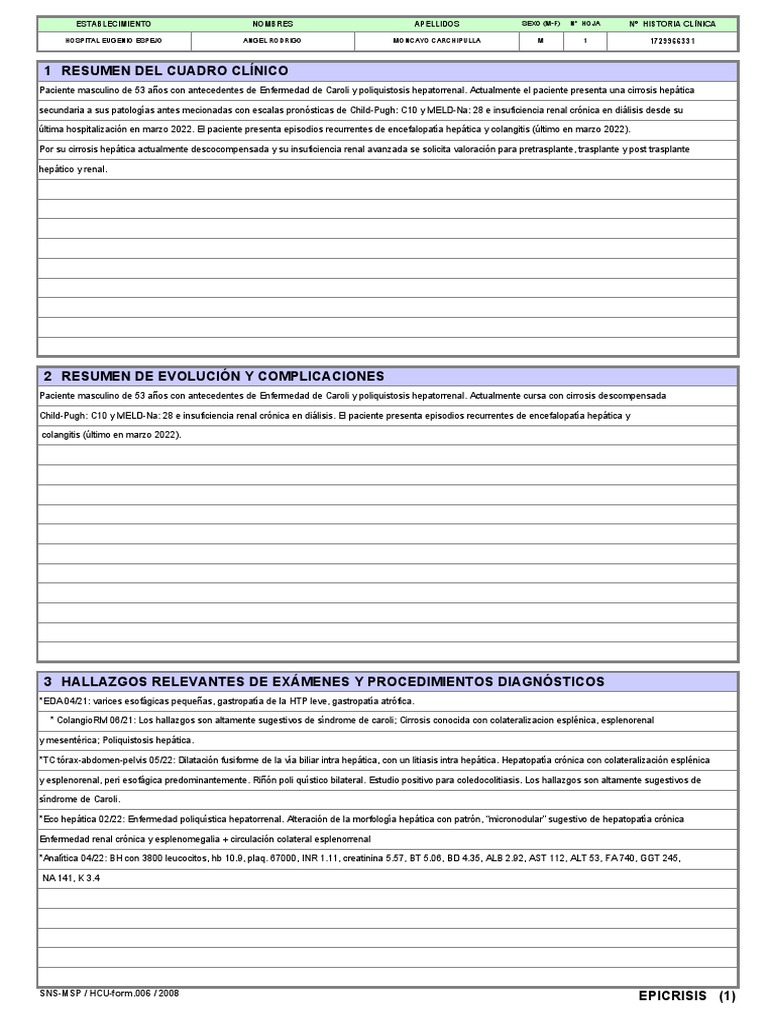 Form. 006 Epicrisis Moncayo | PDF | Cirrosis | Sistema exocrino