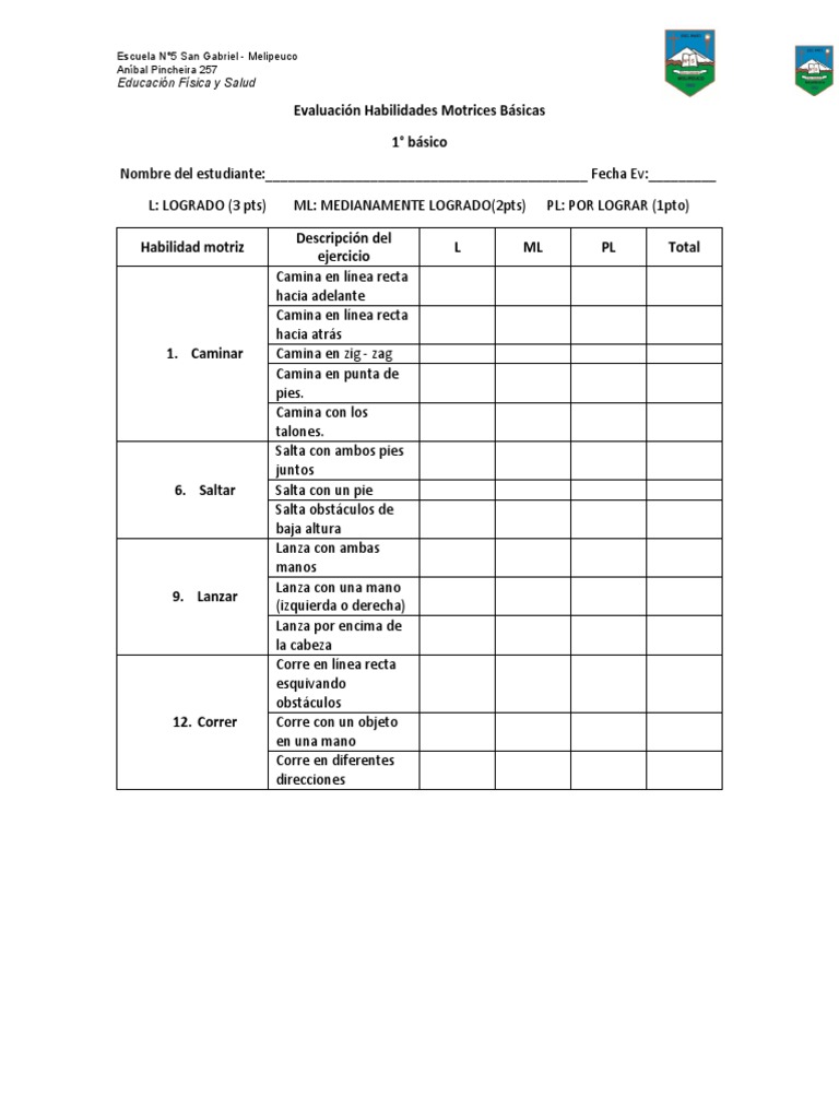 Evaluación Habilidades Motrices Básicas | PDF | Educación Física