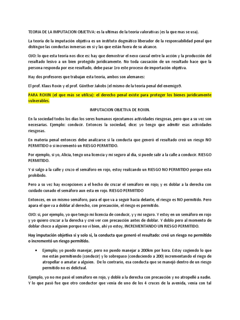 Análisis de la Teoría de la Imputación Objetiva según Klaus Roxin y su ...