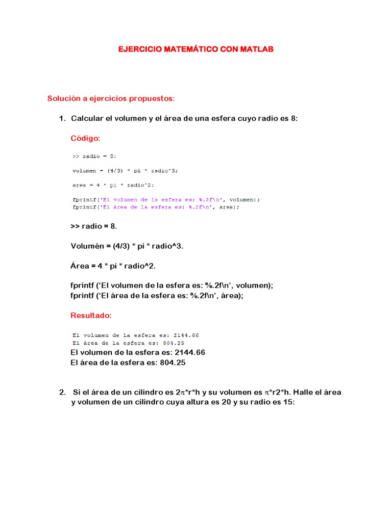 Ejercicios MATLAB | PDF | Pi | Funciones trigonométricas