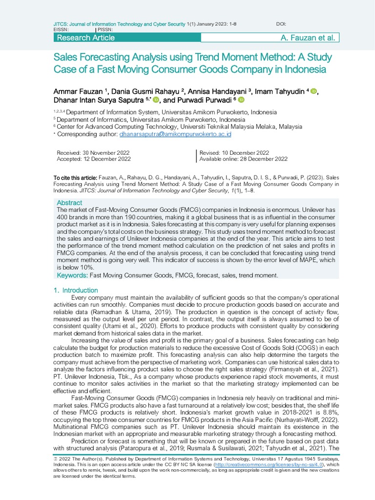 Sales Forecasting Analysis Using Trend Moment Method: A Study Case of A Fast Moving Consumer ...