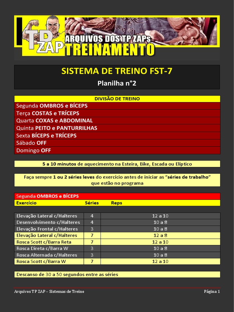 Sistema de Treino Fst-7: Planilha N°2 | PDF | Exercício físico ...