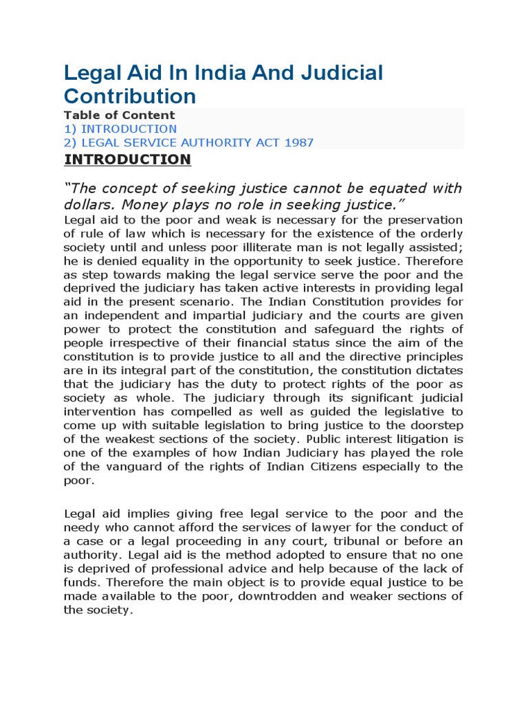 Legal Aid in India and Judicial Contribution | PDF | Legal Aid | Justice