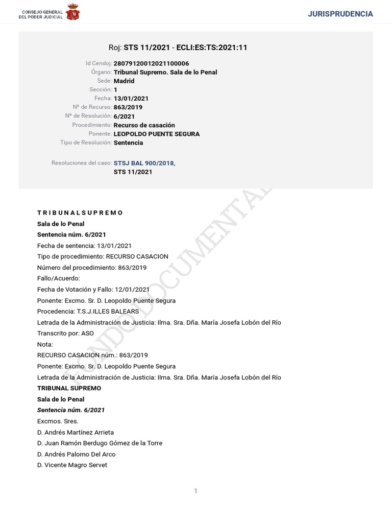 STS 11 2021 | PDF | Sentencia (ley) | Principios éticos