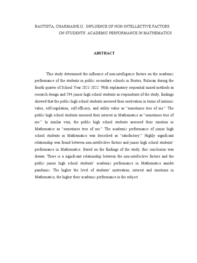 Non-Intellective Factors in Math Success | PDF | Self Efficacy ...