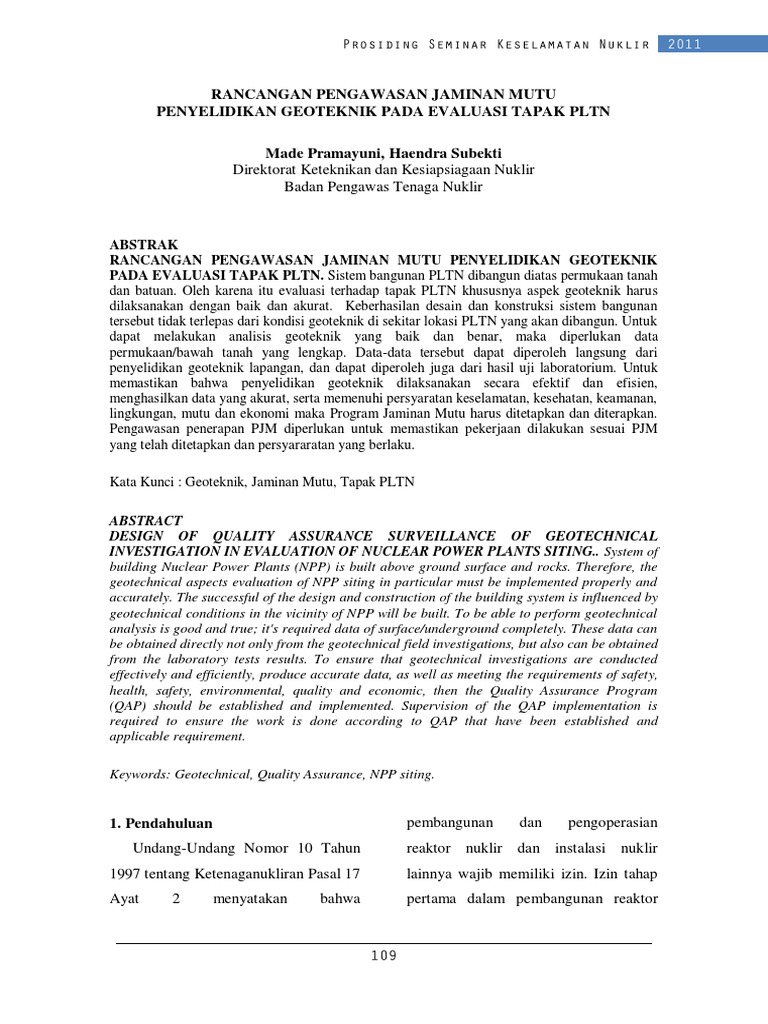 Rancangan Pengawasan Jaminan Mutu Penyelidikan Geoteknik Pada Evaluasi ...