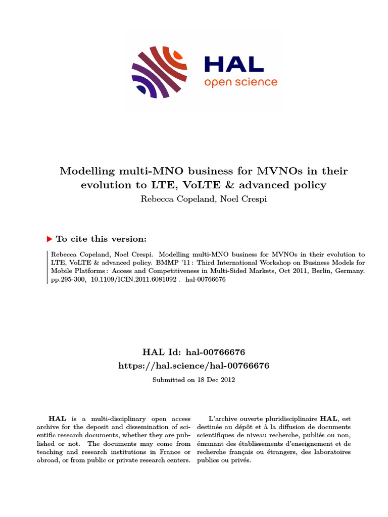 Modelling Multi-Mno Business For Mvnos in Their Evolution To Lte, Volte ...