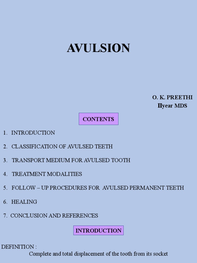 Avulsion Seminar | PDF | Human Tooth | Tooth