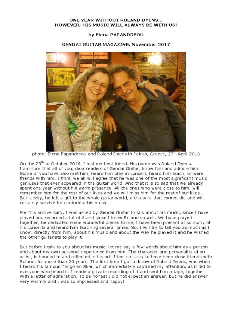 Gendai Guitar Article For Roland DYENS by Elena Papandreou (English ...