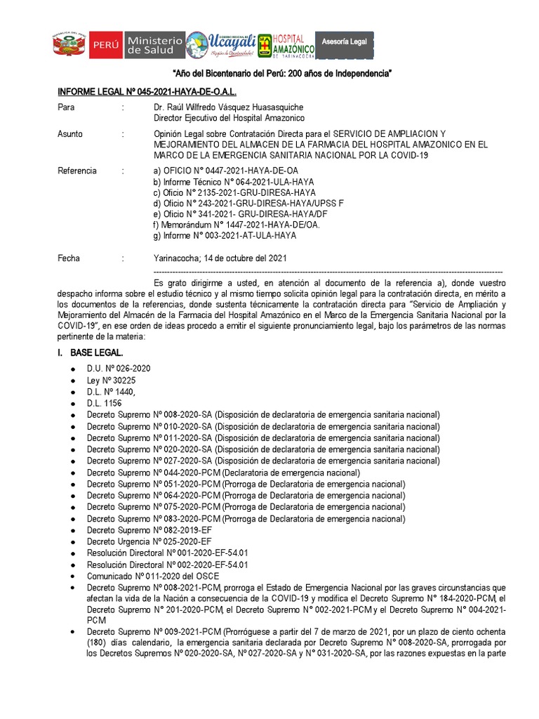 Informe Legal - Opinion Sobre Contratacion Directa Mejoramiento de ...