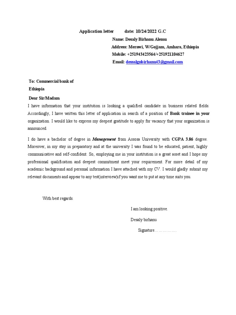 Application Letter Bank | PDF