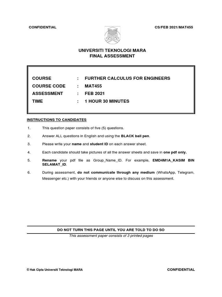 Mat455 - Final Assesment - Shah Alam | PDF | Geometry | Calculus