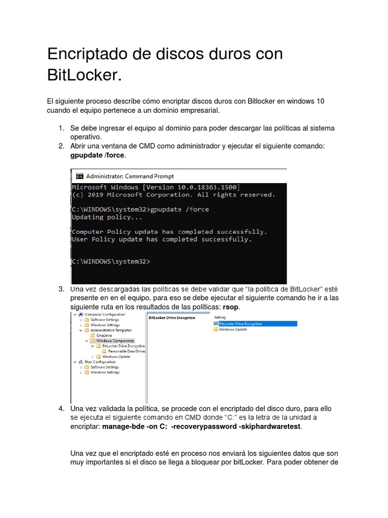 Proceso de Encriptado de Discos Duros Con BitLocker | PDF