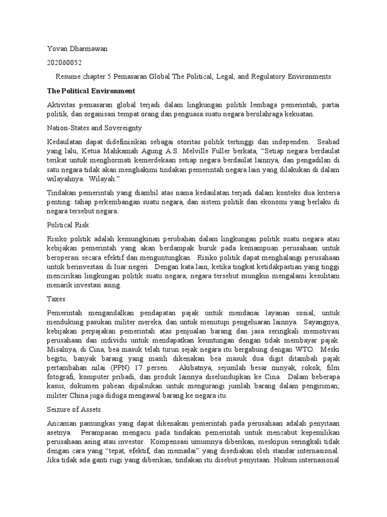 Yovan Dharmawan - 202060052 - Resume Chapter 5 Pemasaran Global | PDF