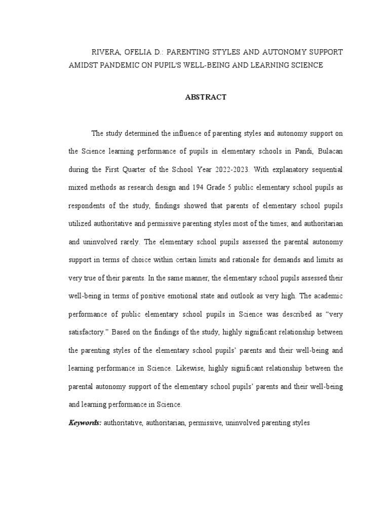 Ofelia D. Rivera: Parenting Styles and Autonomy Support Amidst Pandemic ...