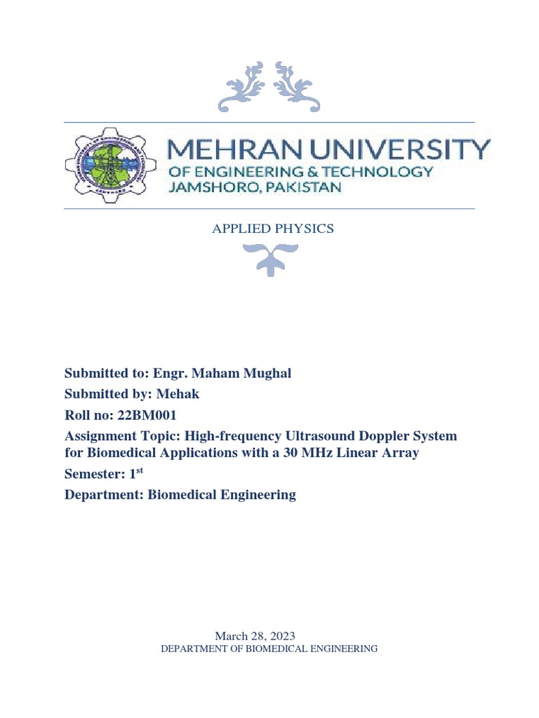 Applied Physics Assignment PDF | Download Free PDF | Medical Ultrasound | Medical Specialties