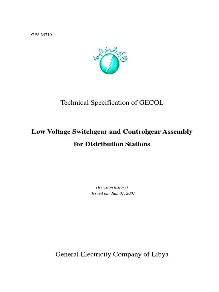 Technical Specification of GECOL: Low Voltage Switchgear and Controlgear Assembly For ...