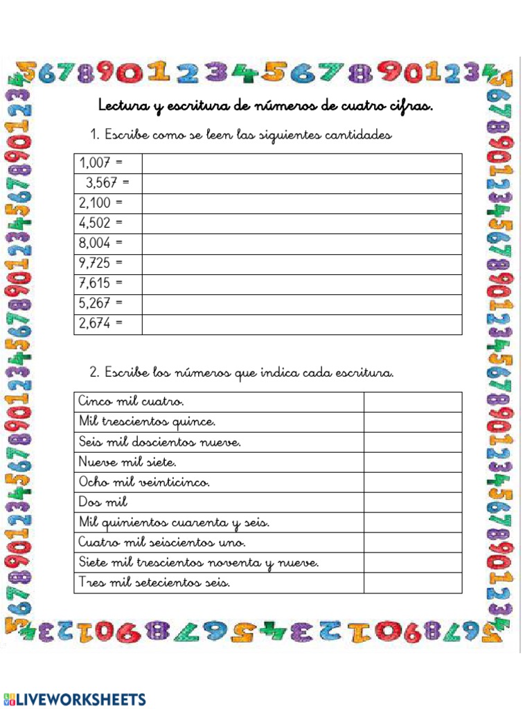 Lectura y Escritura de Números de Cuatro Cifras | PDF