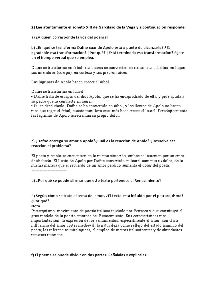 Análisis del Soneto XIII de Garcilaso | PDF | Poesía | Amor