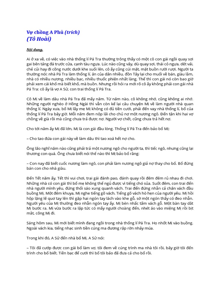 (Tô Hoài) : V CH NG A PH (Trích) | PDF