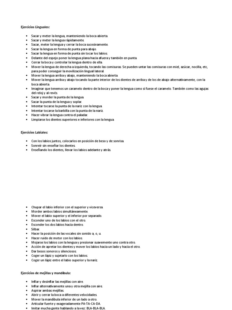 Ejercicios Linguales | PDF | Boca | Lengua
