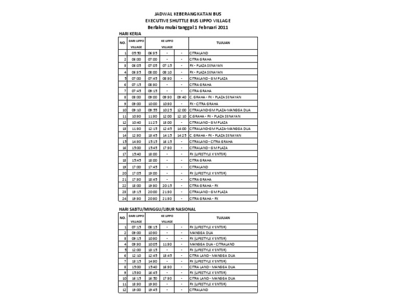 Lippo Karawaci External Bus Schedule | PDF | Home & Garden