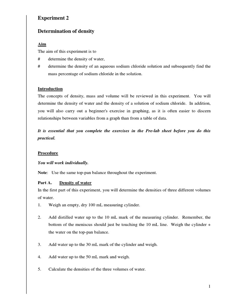Experiment 2 Determination of Density | Download Free PDF | Density ...