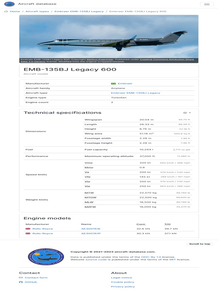 Embraer EMB-135BJ Legacy 600 - Aircraft Database | Download Free PDF | Aircraft | Wing ...