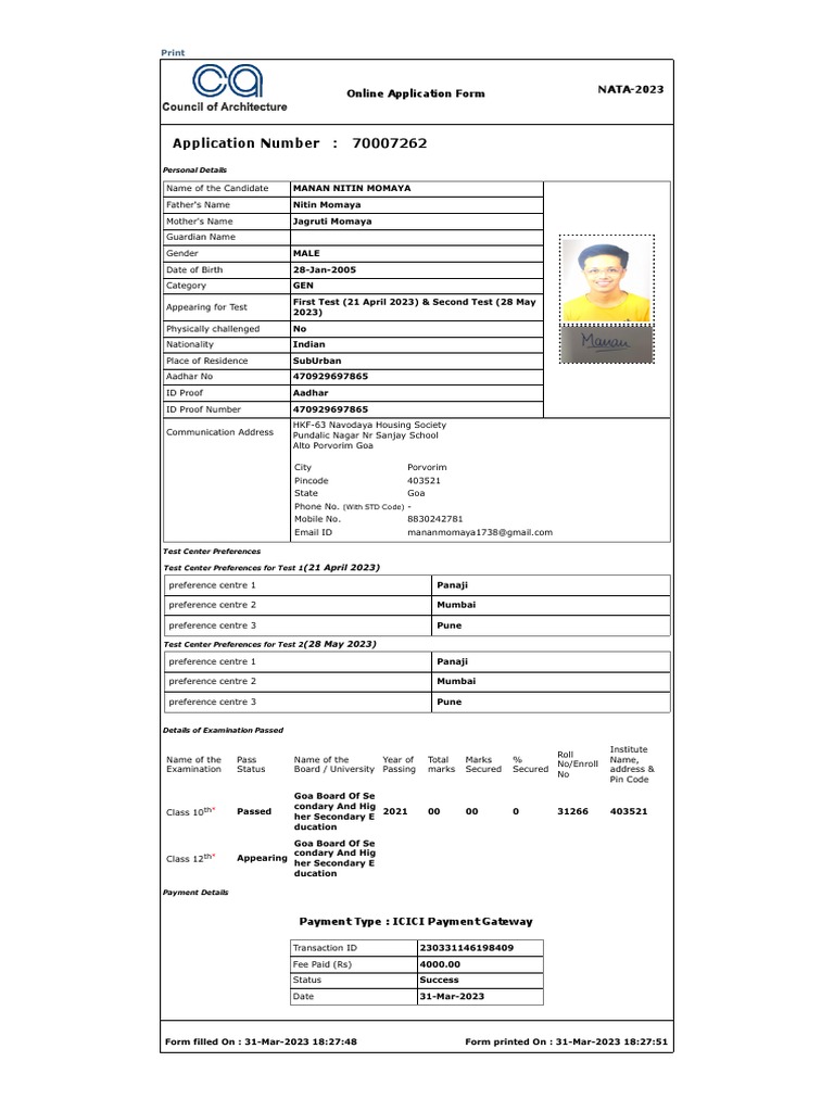NATA 2023 Application Form. | PDF | Access Control | Applications Of ...
