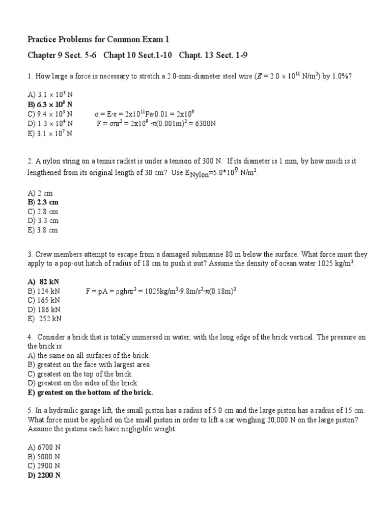 Exam 1 Practice Problems: Physics Concepts | PDF | Density | Buoyancy