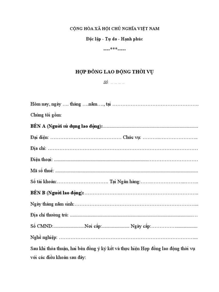 Mau Hop Dong Lao Dong Thoi Vu | PDF
