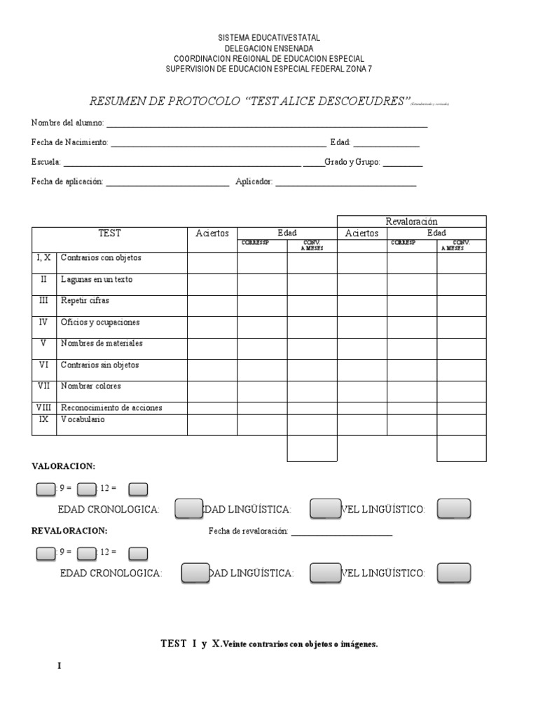 Protocolo Test Alice Descoeudres | PDF