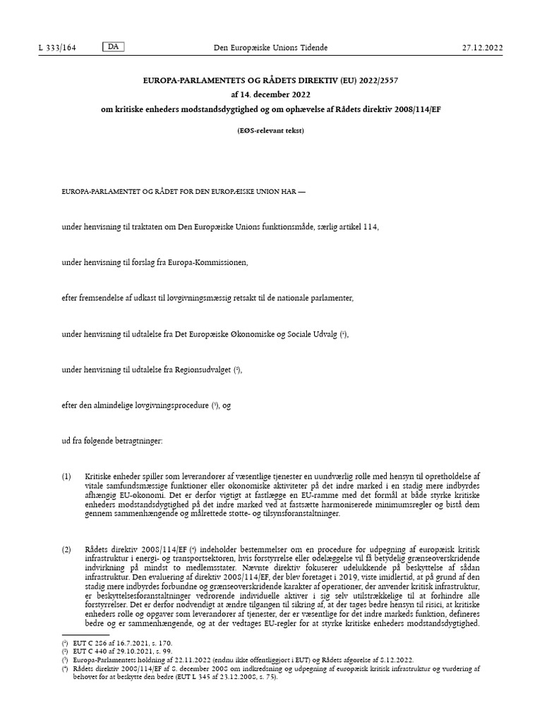 DA - Directive EU 2022 - 2557 of The European Parliament and of The ...