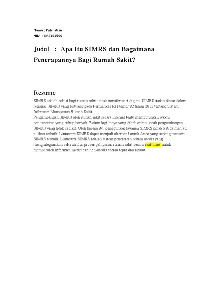 Optimasi SIMRS: Solusi Digital RS | PDF