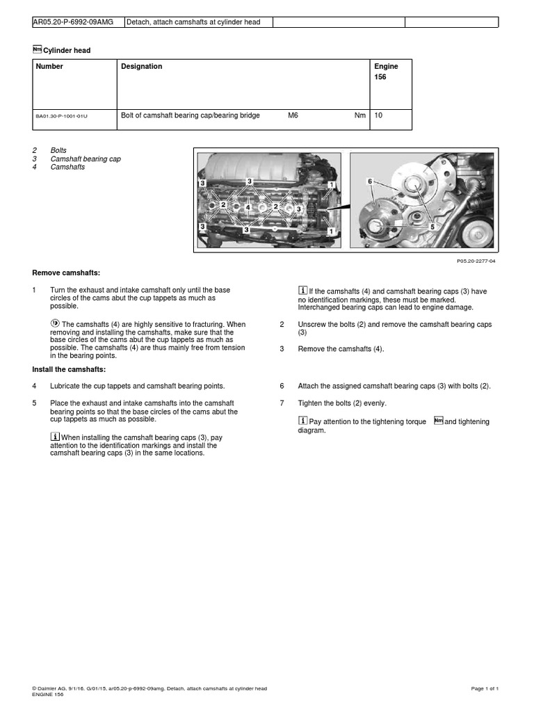 Detach, Attach Camshafts at Cylinder Head | PDF | Vehicles | Energy ...
