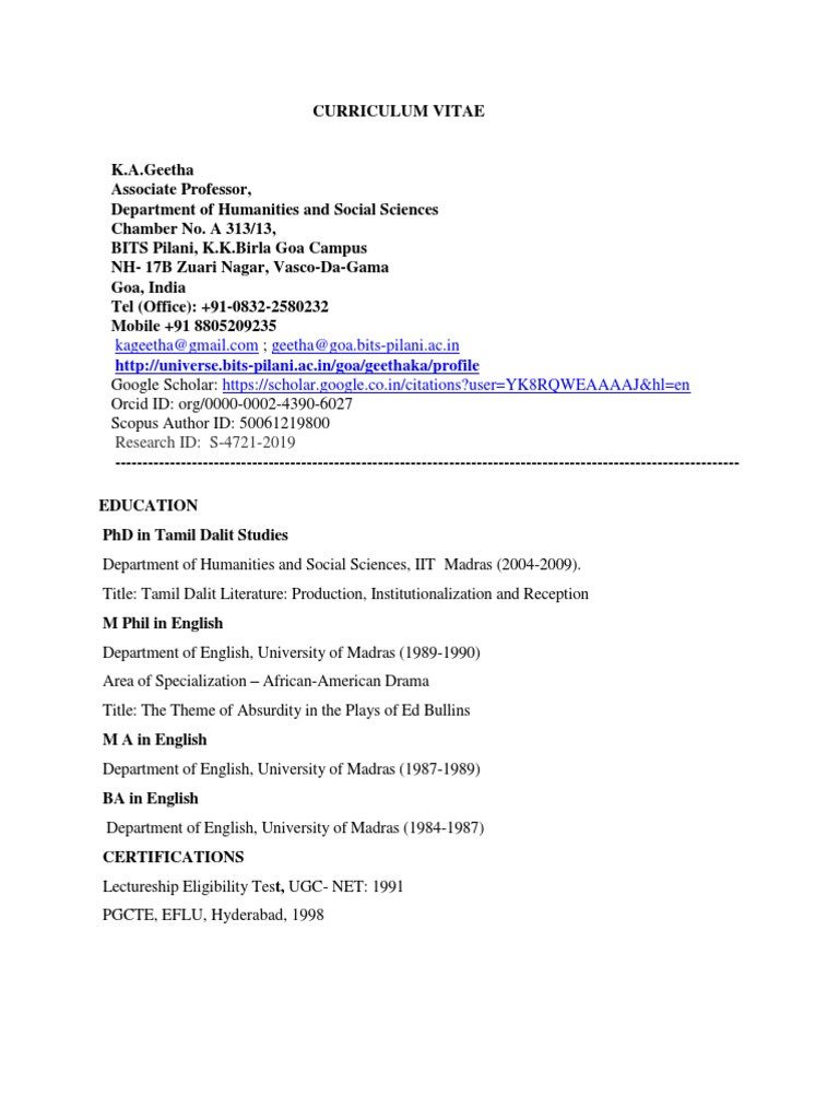 Geetha - CV April 2022 | Download Free PDF | Tamil Nadu