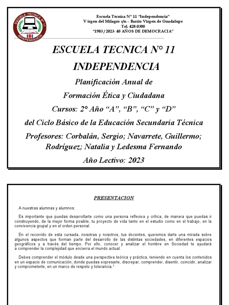 Formacion Etica Y Ciudadana 2 Año Etn11i 114455 Pdf Democracia